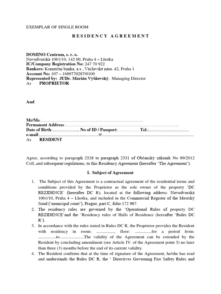 Residency Agreement Single Room 2022 | PDF | Payments | Government