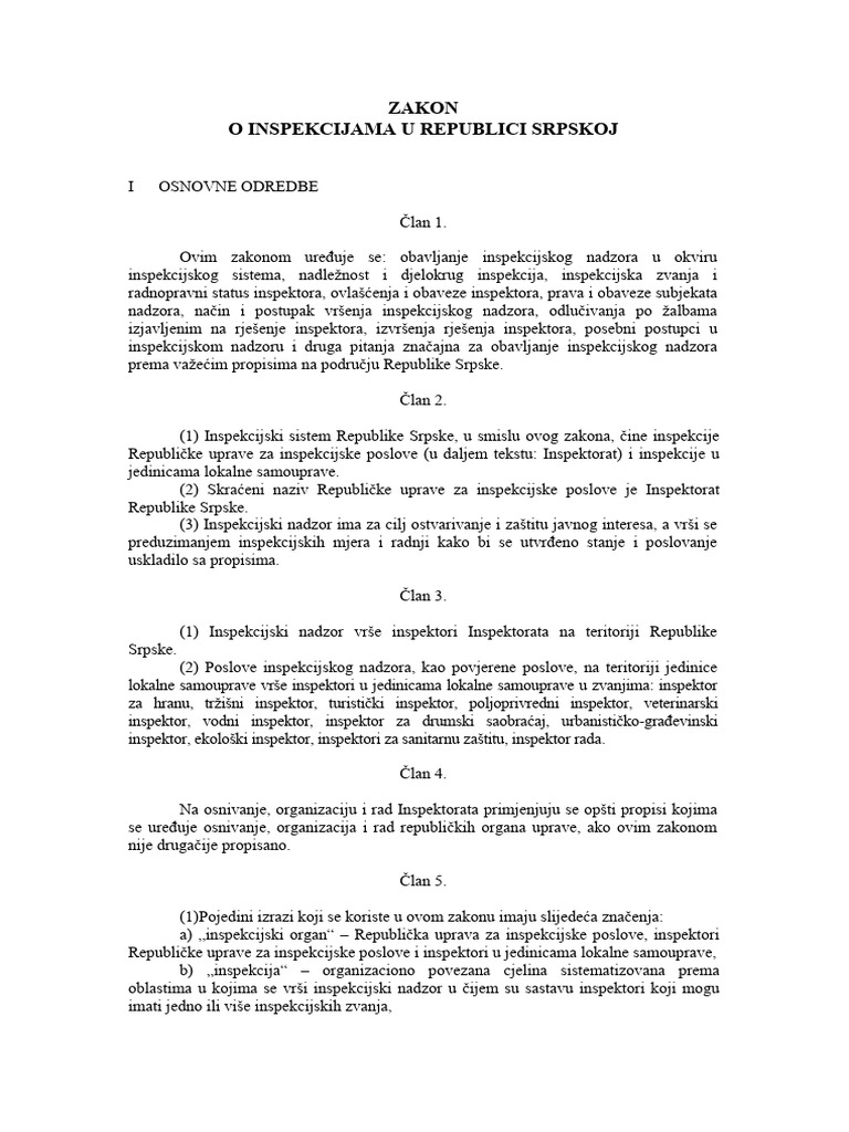 Zakon o Inspekcijama RS | PDF