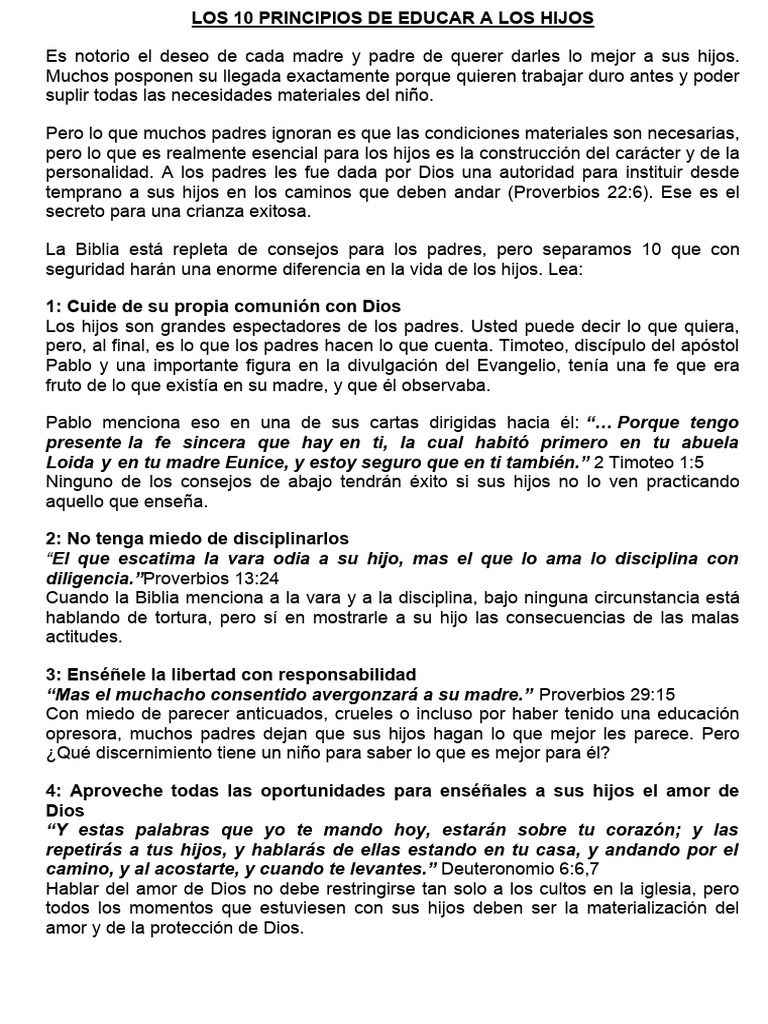 Los 10 Principios De Educar A Los Hijos Pdf Amor