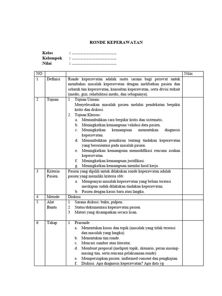 Sop Ronde Keperawatan | PDF