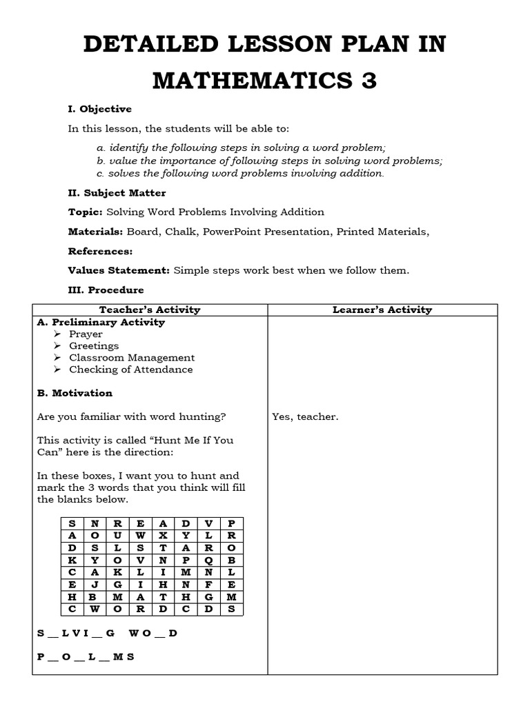 LP Word Problems | PDF | Lesson Plan | Cognitive Science