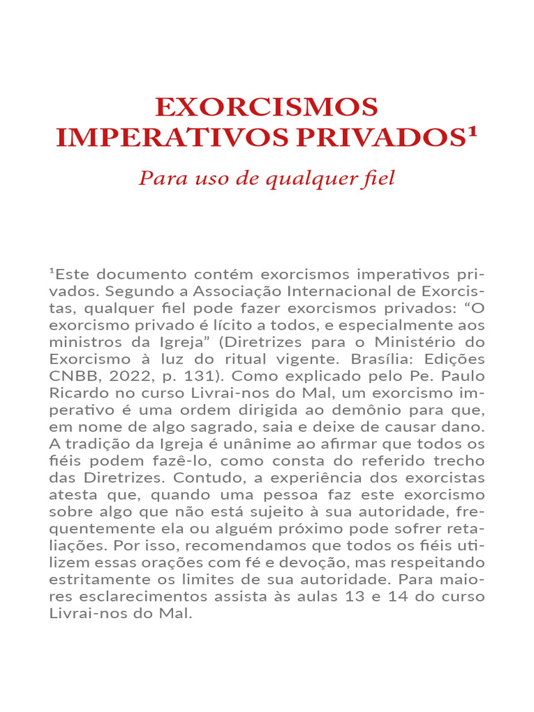 Exorcismos Imperativos Privados | PDF | Exorcismo | Igreja católica