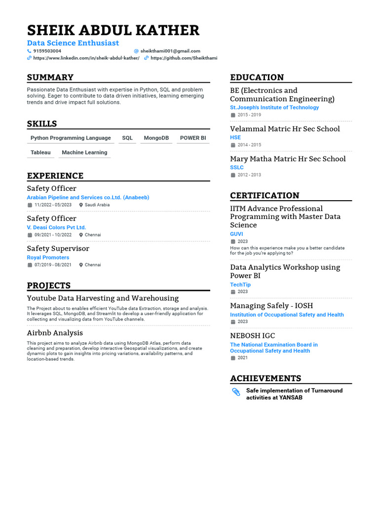 Sheik Abdul Kather Resume | PDF | Data | Mongo Db