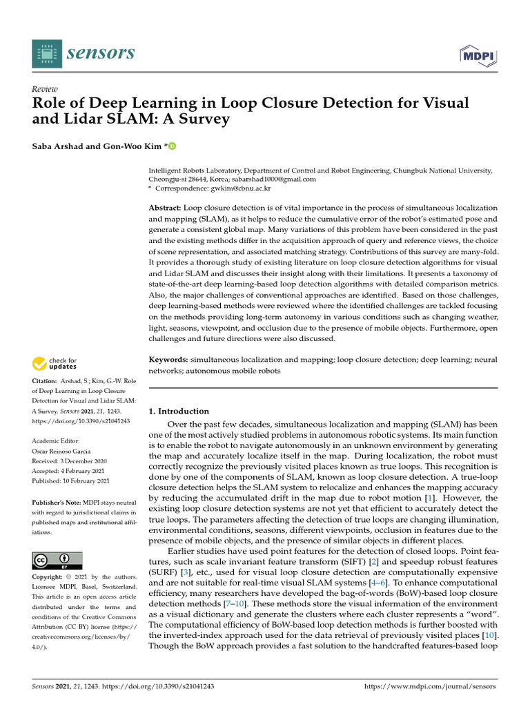 Role of Deep Learning in Loop Closure Detection For Visual and LiDAR SLAM-A Survey | PDF | Image ...