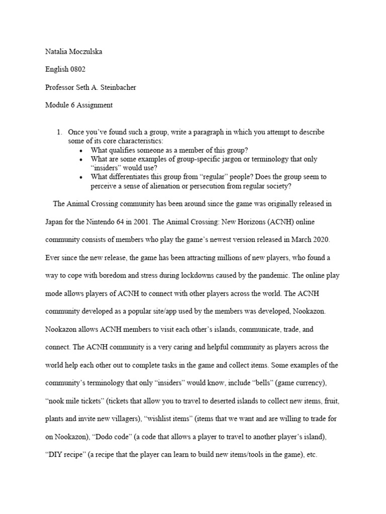 Module 6 Assignment - Natalia - Moczulska | PDF | Sports & Recreation