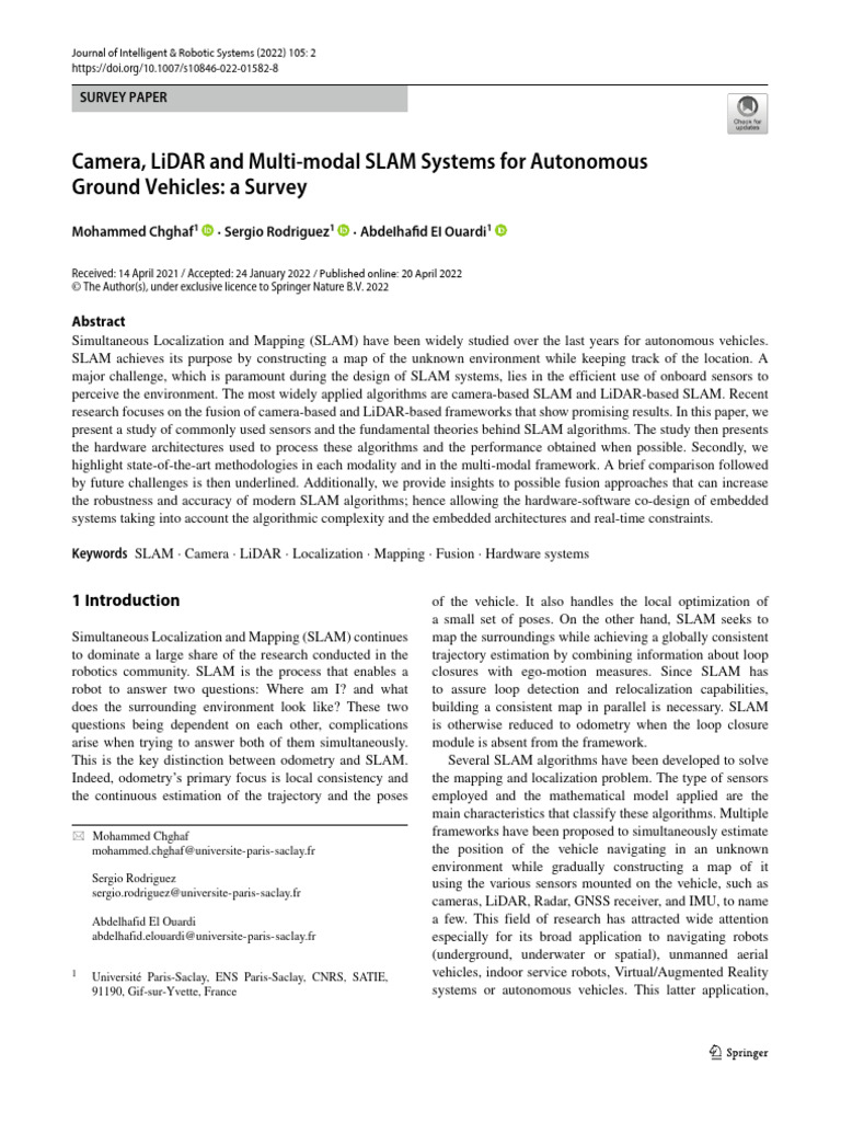 SLAM Systems for Autonomous Vehicles | PDF | Lidar | Radar