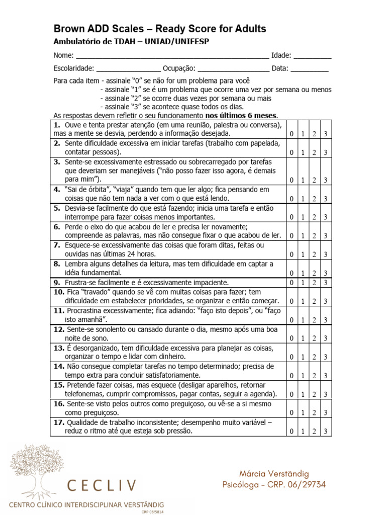 Brown ADD Scales - Versão Final | PDF | Psicologia