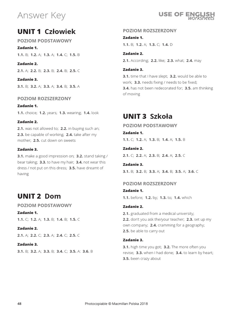 Matura Use of English Answer Key | PDF