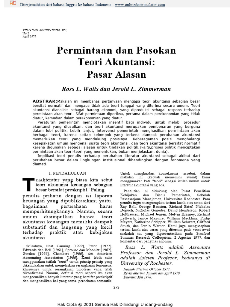 Pertemuan 11 - Watts and Zimmerman 1979.en - Id | PDF