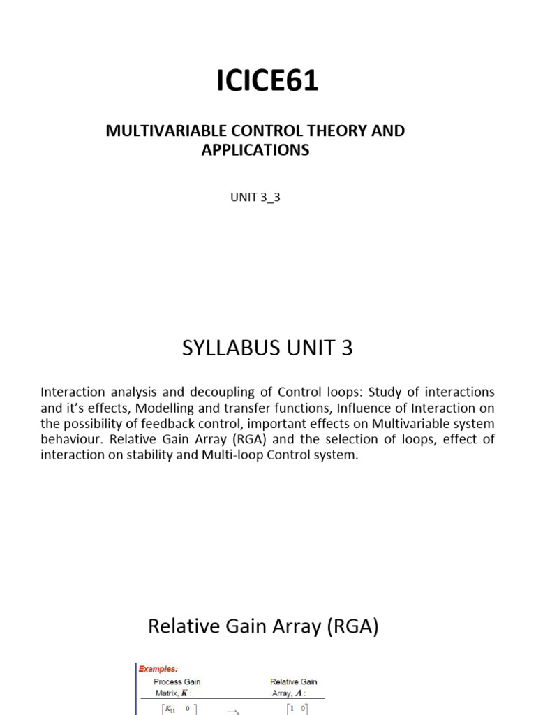 Multivariable Control And Relative Gain Array Pdf