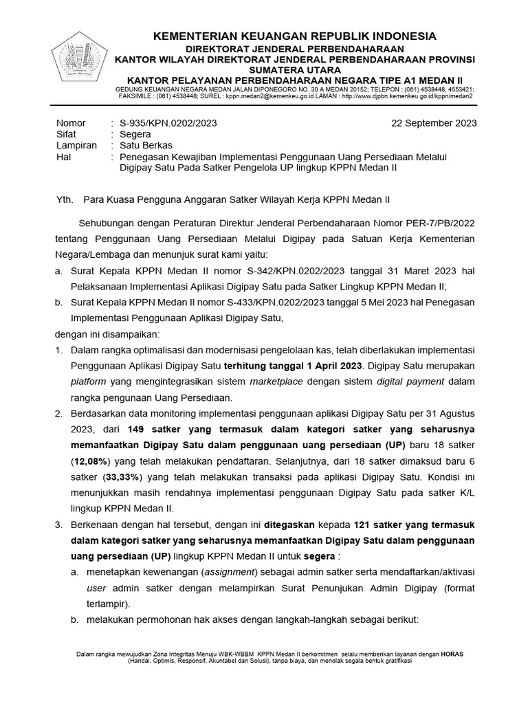 Implementasi Digipay Satu di KPPN Medan II | PDF | Pengelolaan Keuangan & Uang