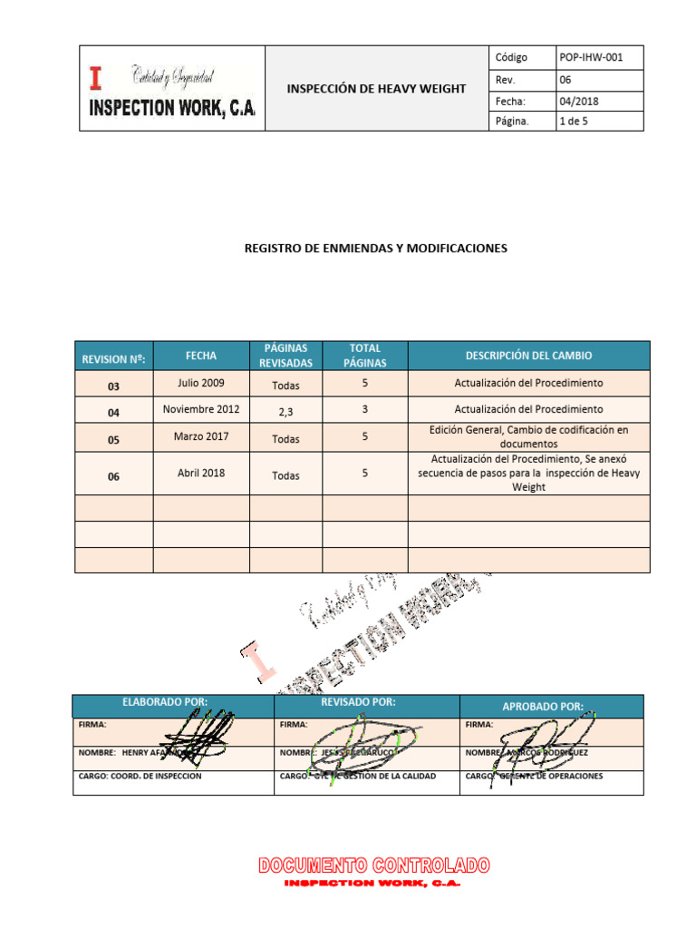 1-POP-IHW-001 Inspección de Heavy Weight r.6 | PDF