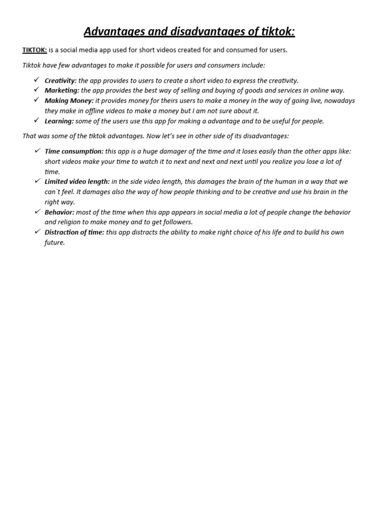 Advantages and Disadvantages of Tiktok | PDF