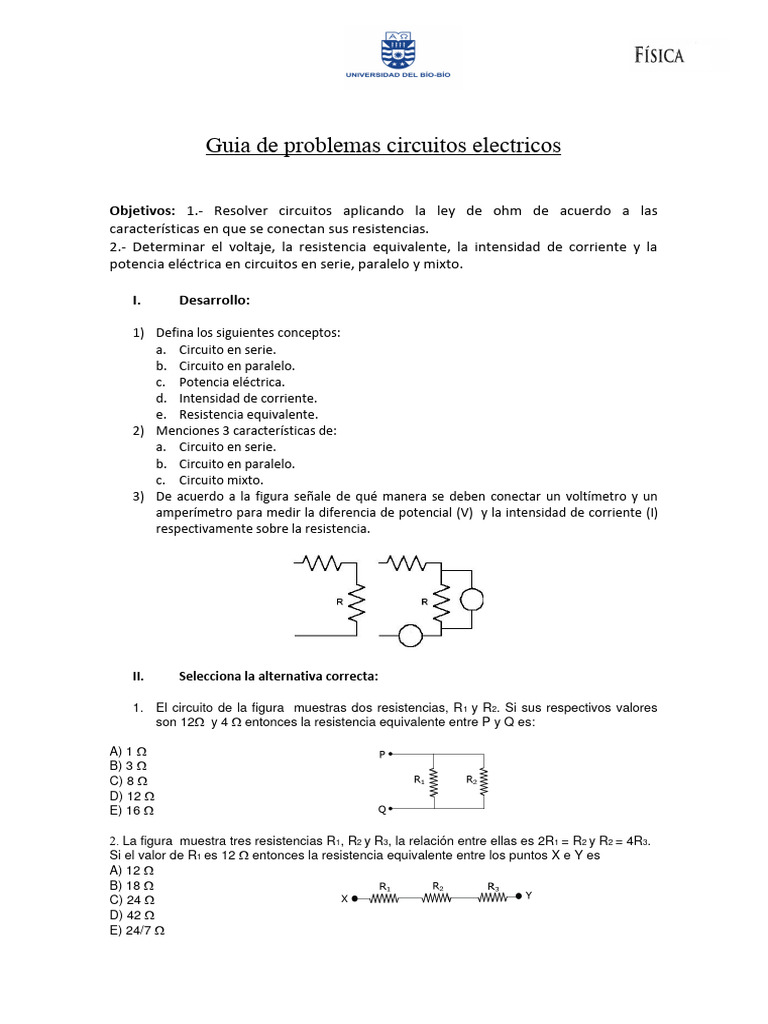Guia Problemas Circuitos Eléctricos (2) | PDF | Resistencia Eléctrica y ...