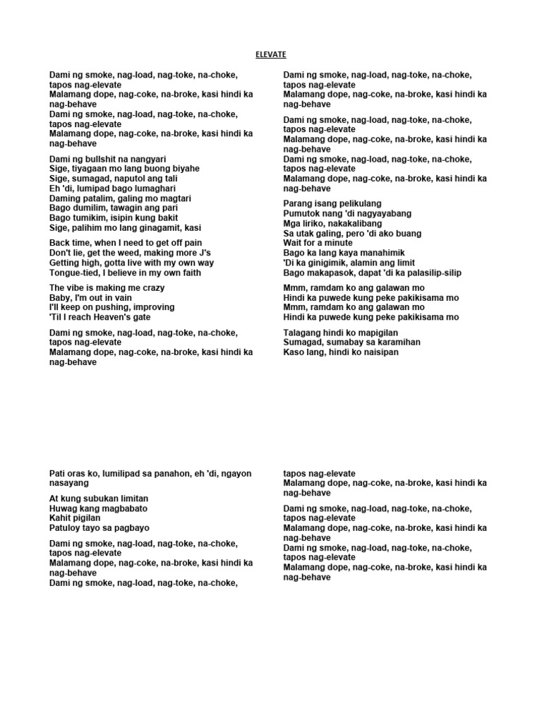 ELEVATE (Rap) Lyrics | PDF