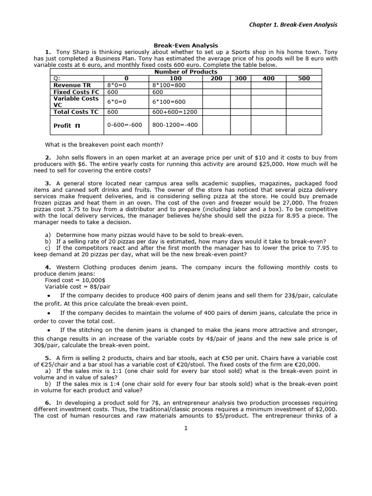 Chapter 1. Break-Even Analysis | PDF | Economies | Business Economics