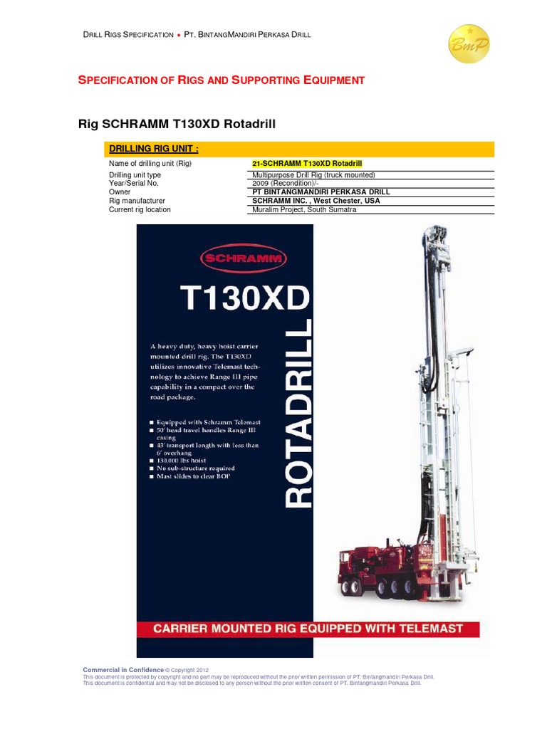 Schramm T130XD Specification | PDF | Engines | Mechanical Engineering