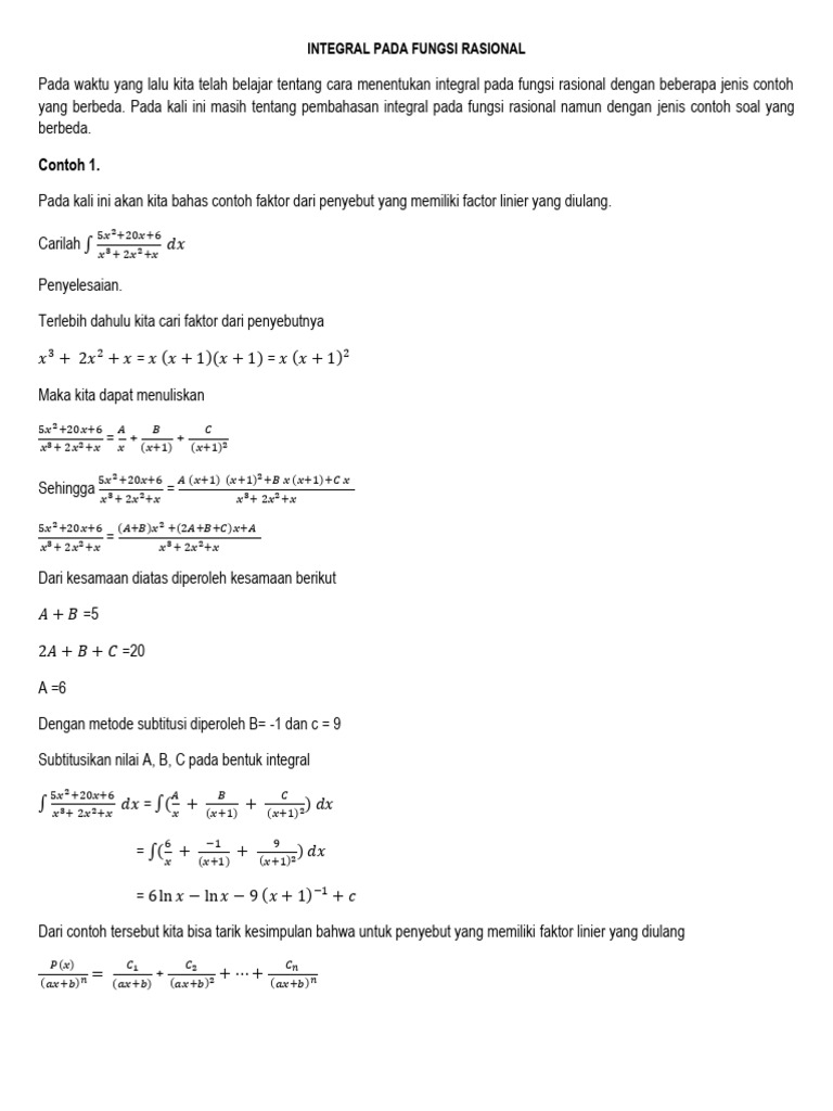Integral Pada Fungsi Rasional | PDF | Metode & Bahan Ajar