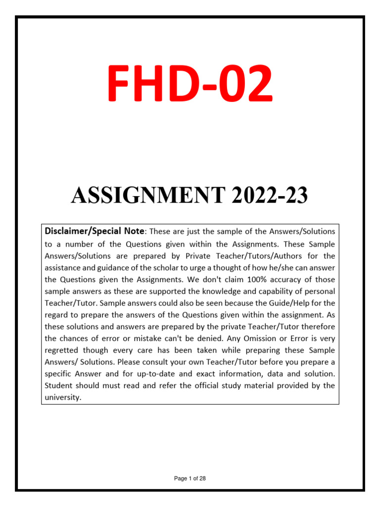 FHD-02 Senrig Solved Assignment 2022-23-1 | PDF