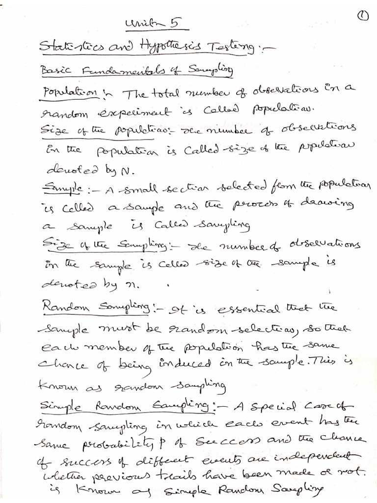 Statistics And Hypothesis Testing Testing Unit 5 Pdf