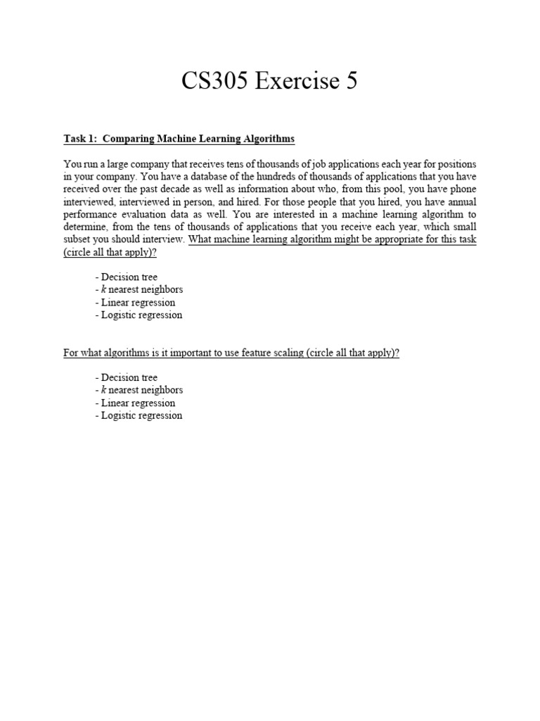 CS305 Exercise 5: Task 1: Comparing Machine Learning Algorithms | PDF | Sensitivity And ...