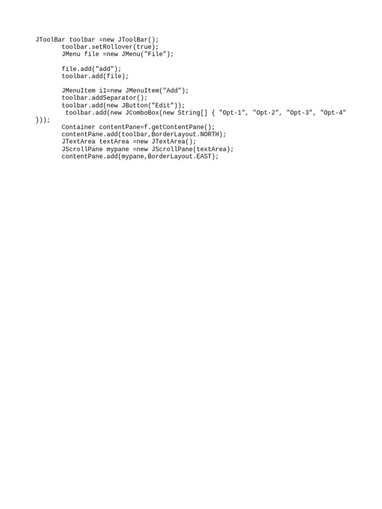 Java Swing JToolBar Example | PDF | Computers