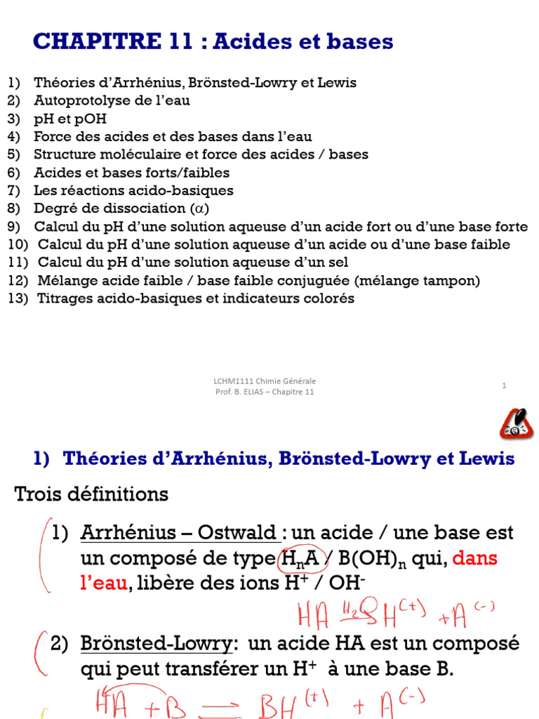 Acides et bases : Théories et calculs | PDF | Ph | Acide