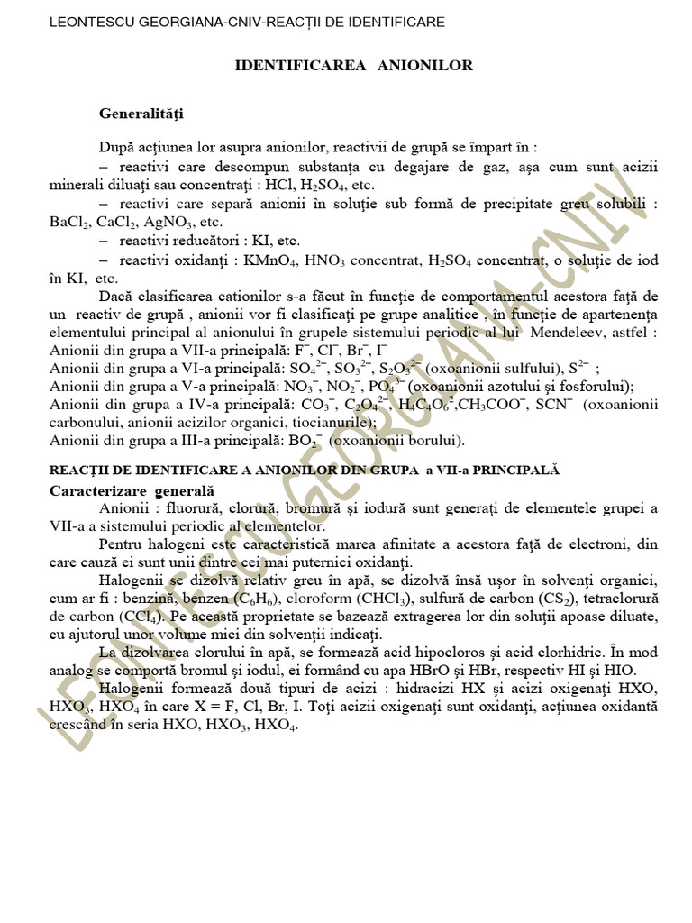 Lectie Reactii de Identificare-Cniv | PDF