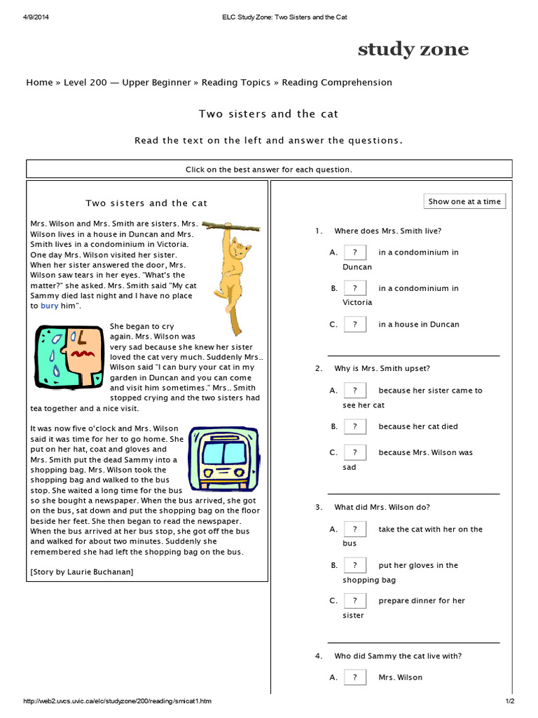 ELC Study Zone - Two Sisters and The Cat | PDF