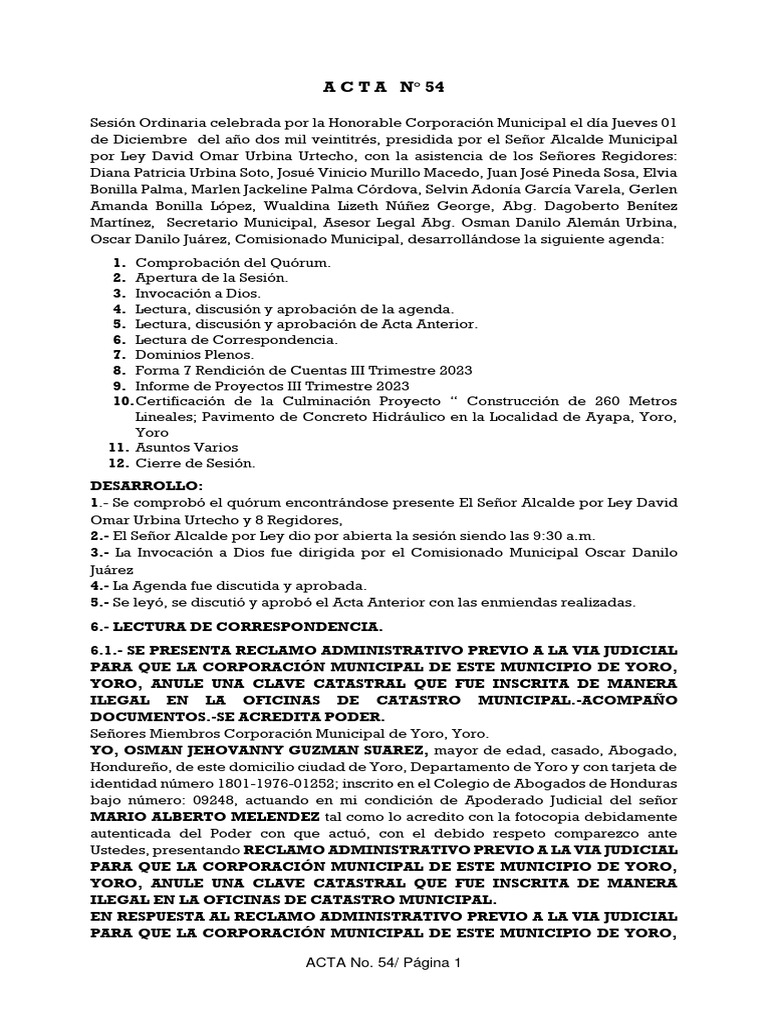 Acta N°54 | PDF | Presupuesto | Alcalde