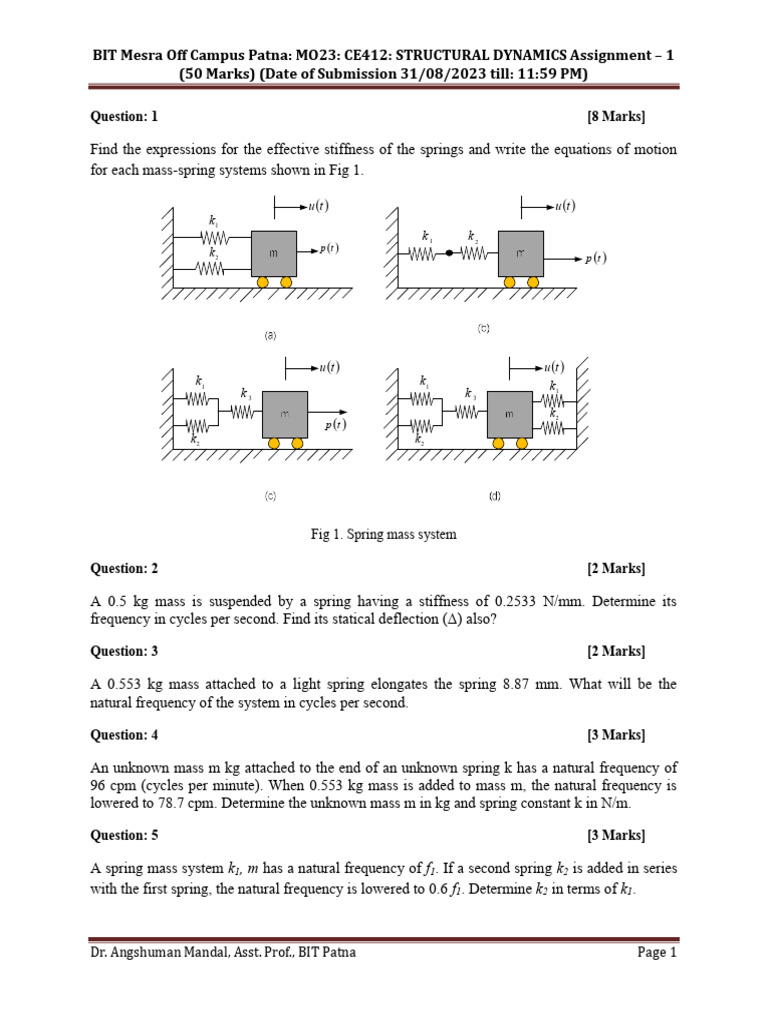 Structural Dynamics Module 1 Assignment 1 | PDF | Damping | Mechanics