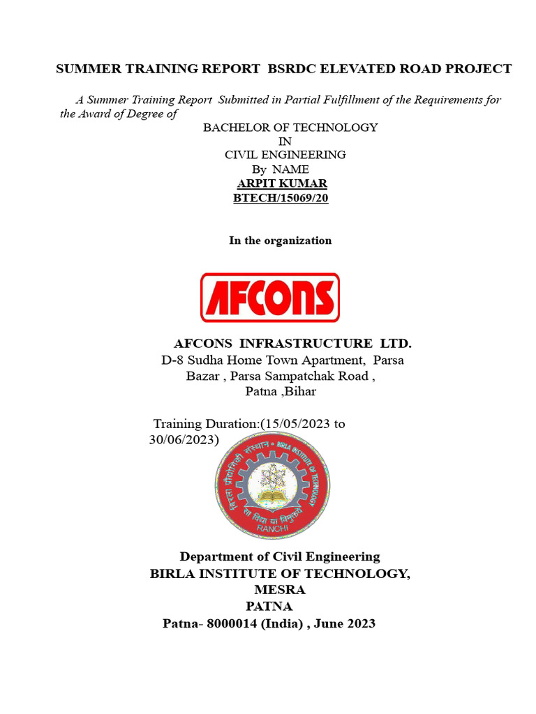 Summer Training Report Final Edit | PDF | Prestressed Concrete | Concrete