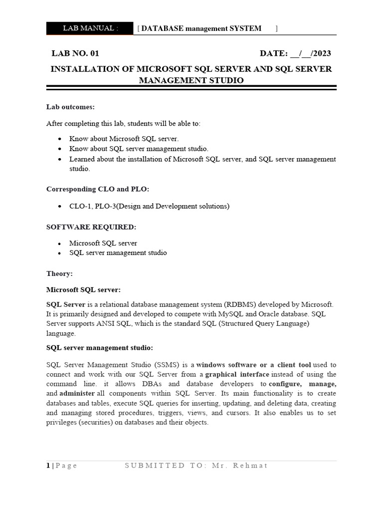 Dbms Lab 1 To 9 My Muneer | PDF | Microsoft Sql Server | Sql