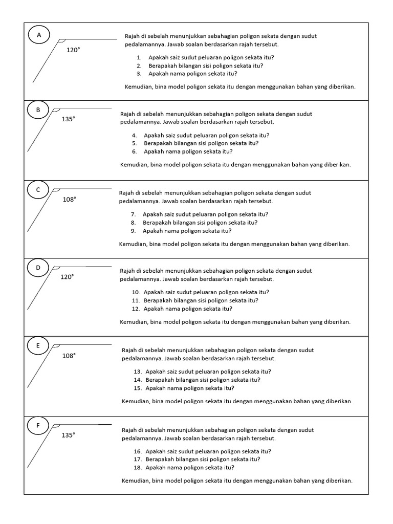 Soalan Poligon Sekata dan Sudutnya | PDF | Griya & Taman
