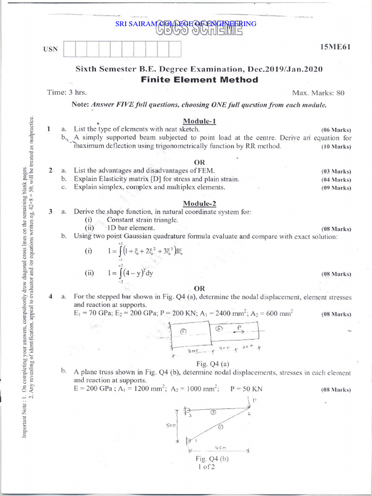 18ME61-Finite Elements Anlysis | PDF | Beam (Structure) | Finite Element Method