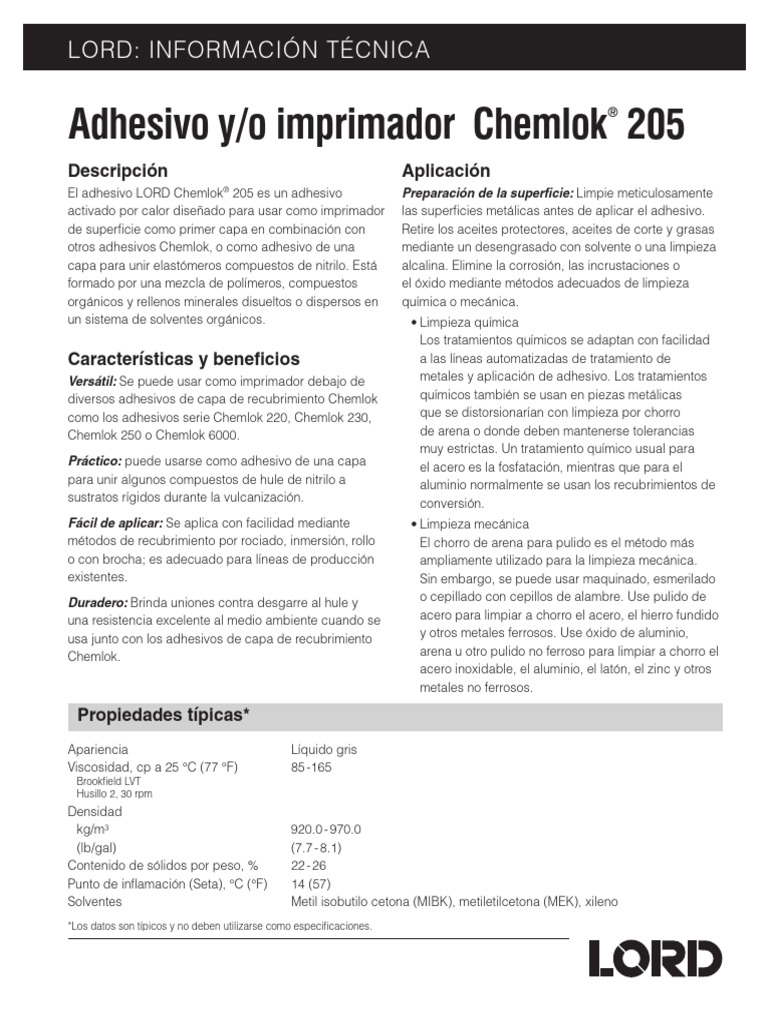 Chemlok 205 | PDF | Aluminio | Revestimiento