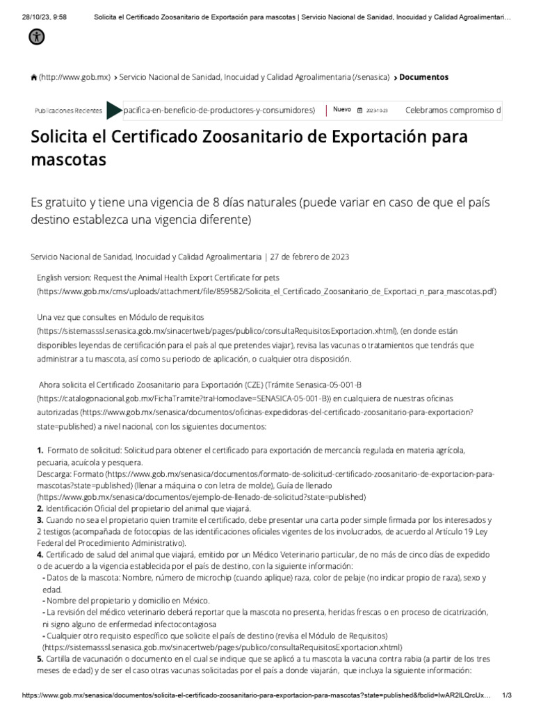 Certificado Zoosanitario para Mascotas | PDF | Finanzas y dinero | Ciencias sociales