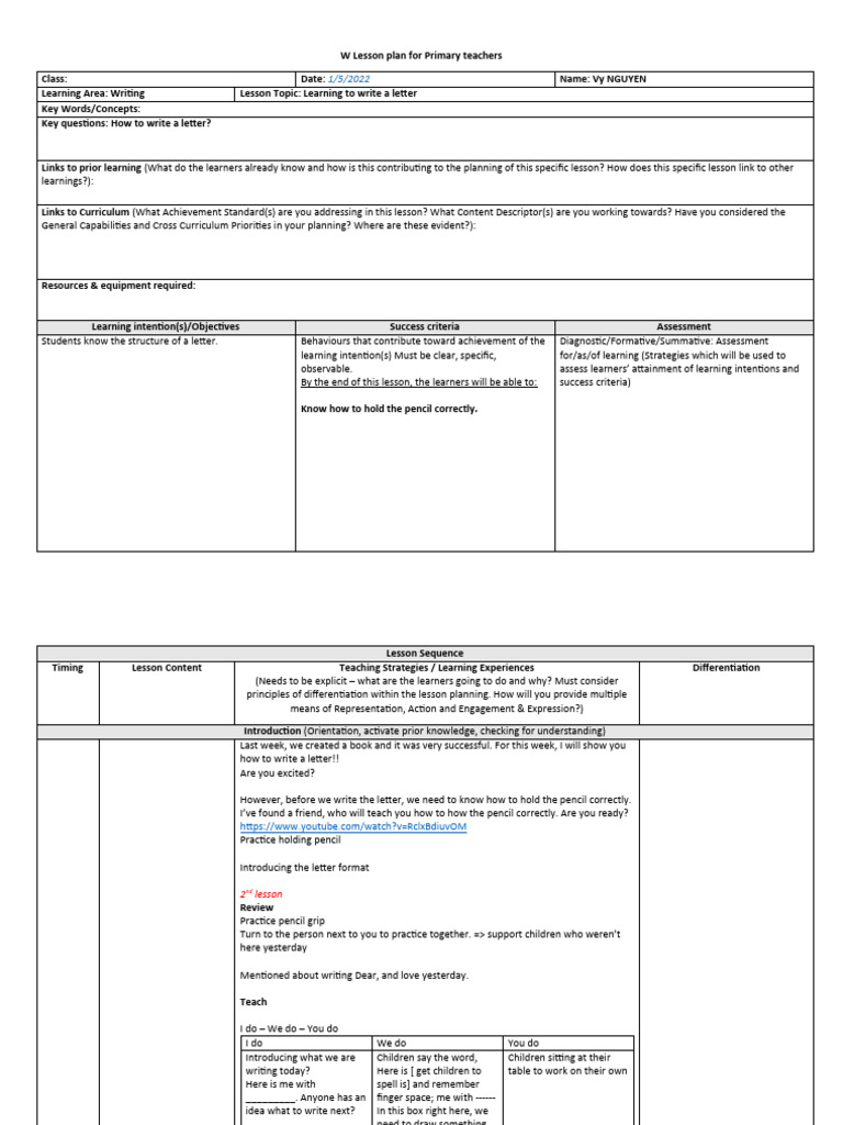 Writing Letter Lesson Plan | Download Free PDF | Learning | Cognition Writing Letter Lesson Plan | Download Free PDF | Learning | Cognition
