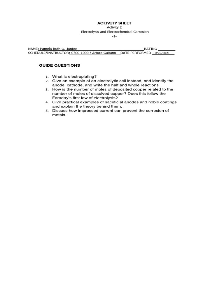 Cfe Lab Activity | PDF | Electrochemistry | Anode