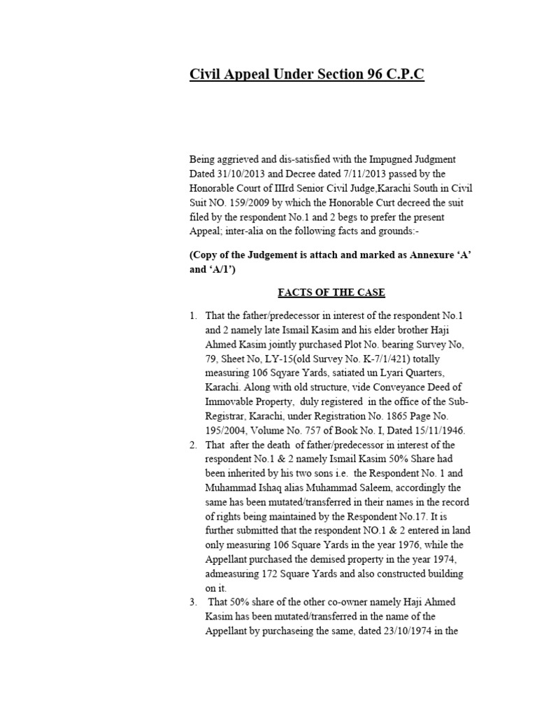 Civil Appeal Under Section 96 C | PDF | Lease | Leasehold Estate
