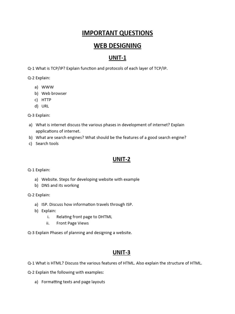 Important Questions 4th Sem Wd Pdf