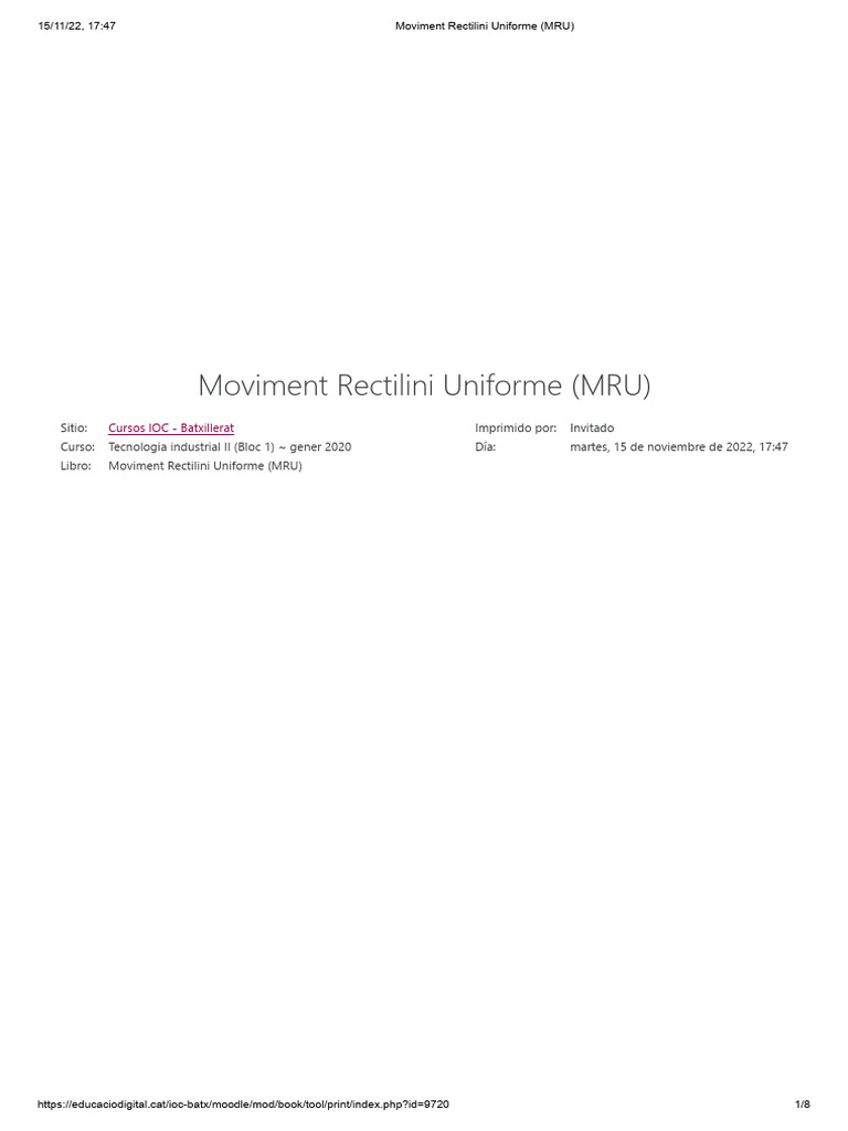 Moviment Rectilini Uniforme (MRU) | PDF