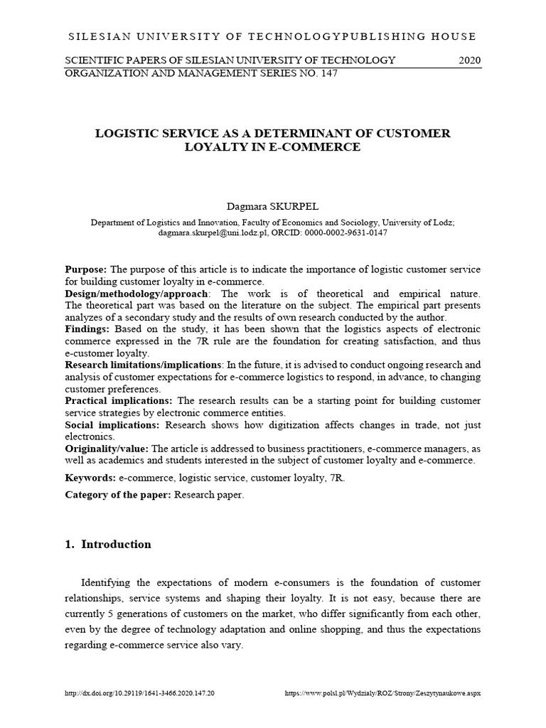 E-Commerce Logistics and Customer Loyalty | PDF | Online Shopping ...