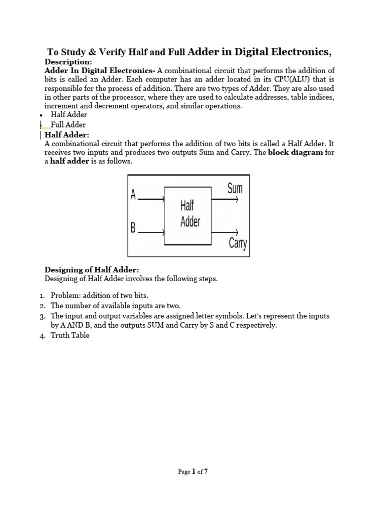 Adder and Subtractor | PDF | Subtraction | Theory Of Computation