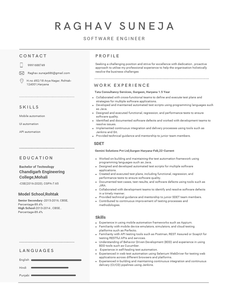 Software Engineer Resume | PDF | Selenium (Software) | Software Engineering