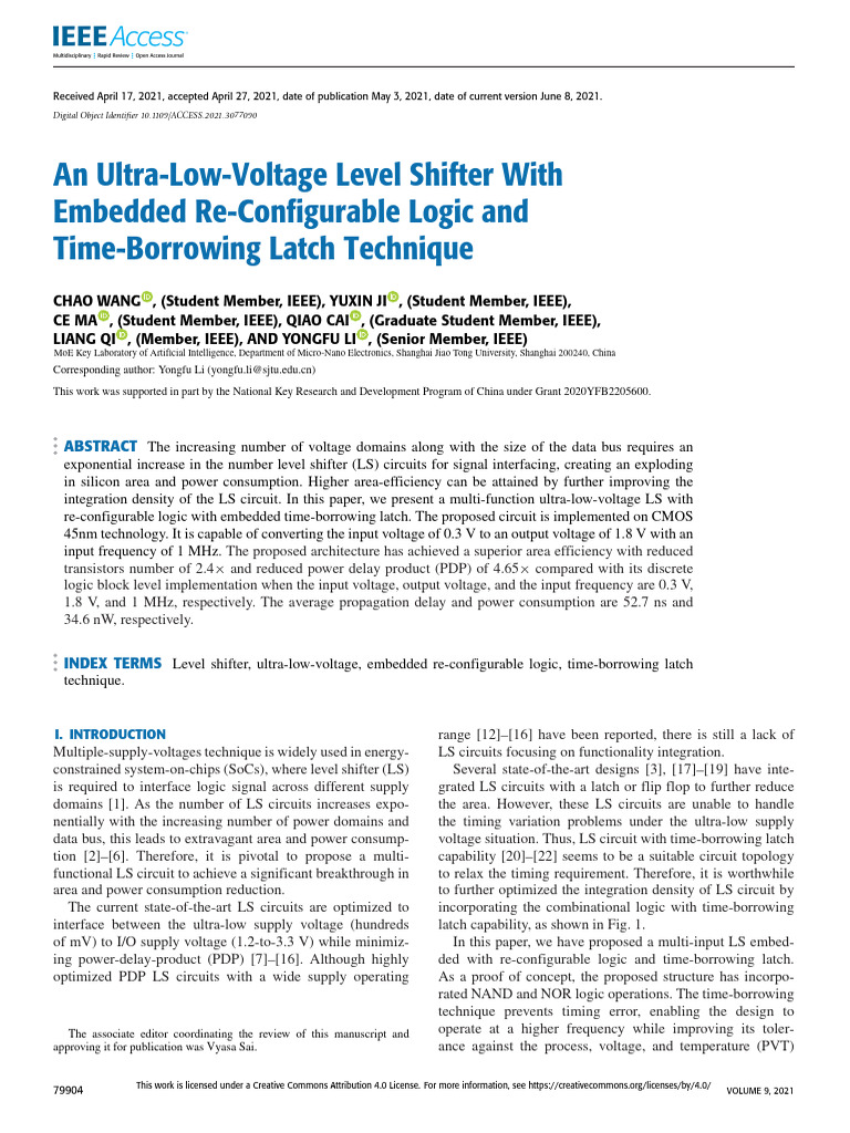 Ultra-Low-Voltage CMOS Level Shifter | PDF | Logic Gate | Electronic ...