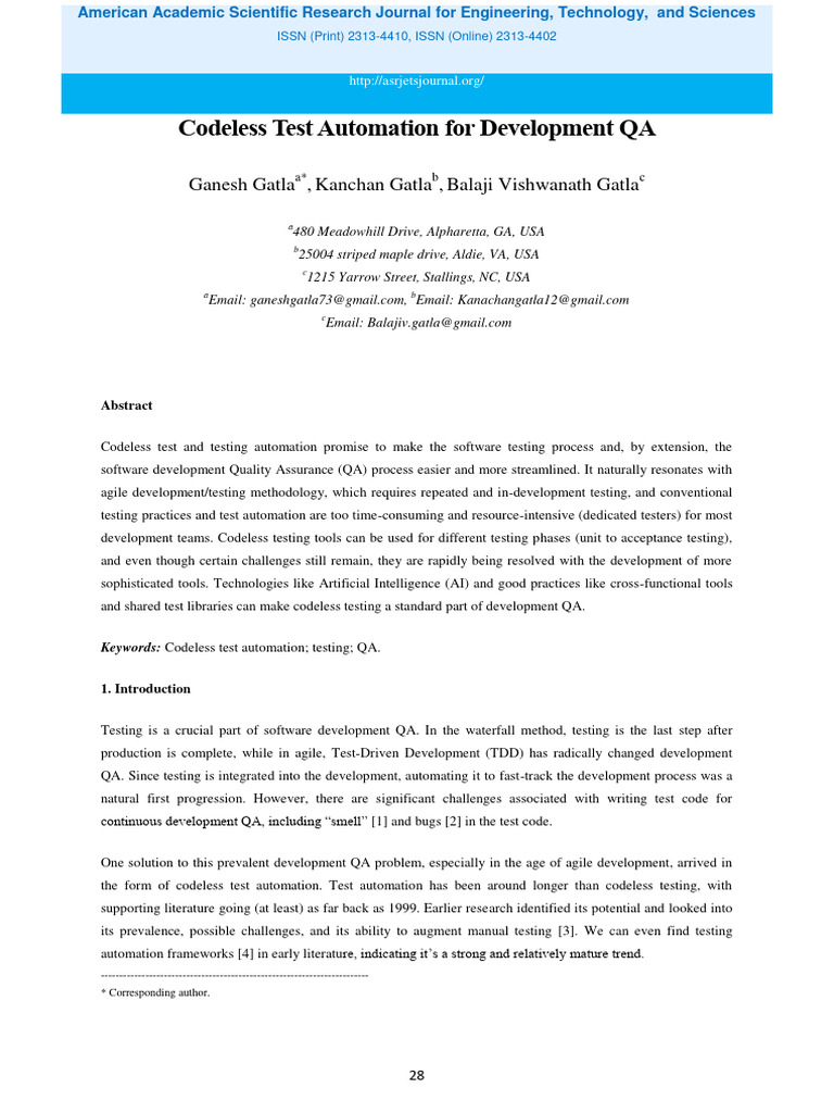 Codeless Test Automation For Development QA: Ganesh Gatla, Kanchan ...