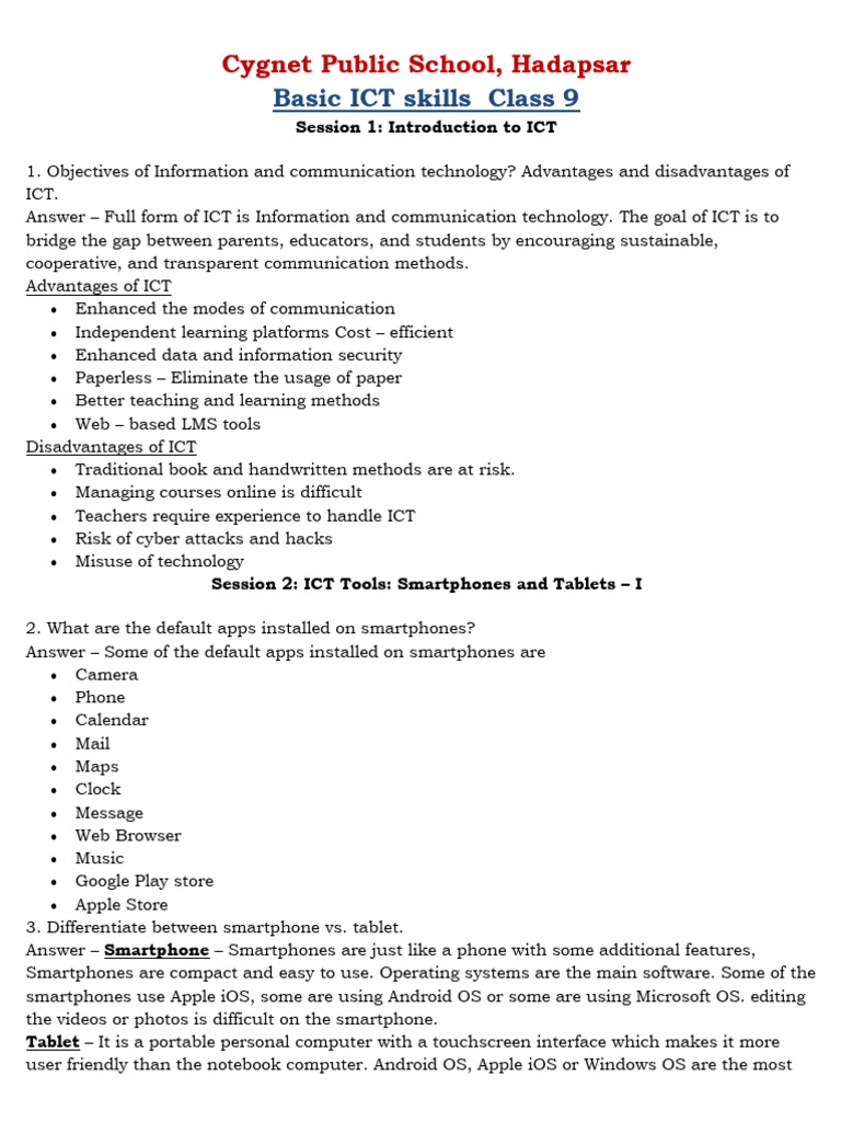 ICT Skills for Class 9: Overview & Tools | PDF | Computer Data Storage ...
