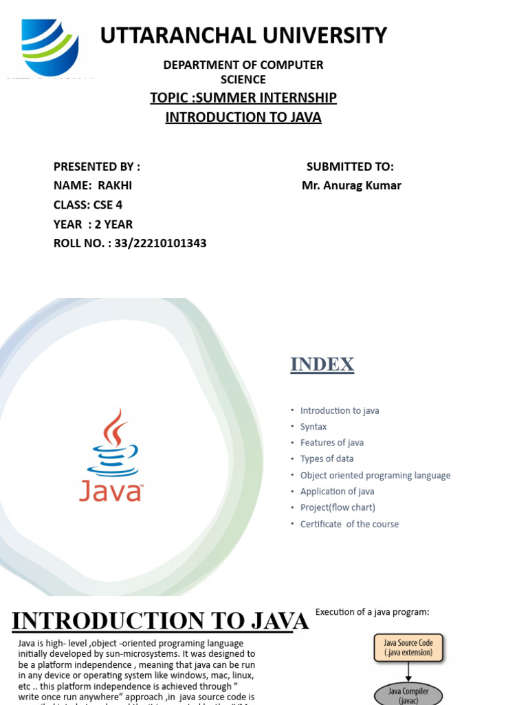 Uttaranchal University: Topic:Summer Internship Introduction To Java | Download Free PDF ...