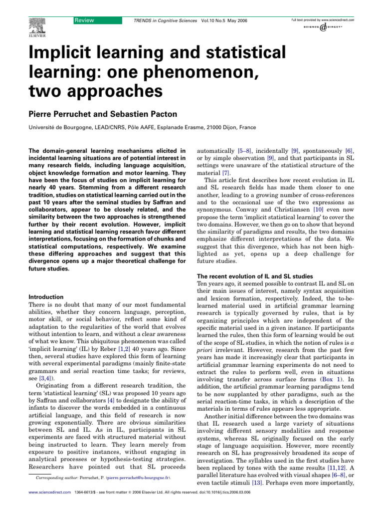 Implicit Learning and Statistical Learni | PDF | Learning | Cognitive ...